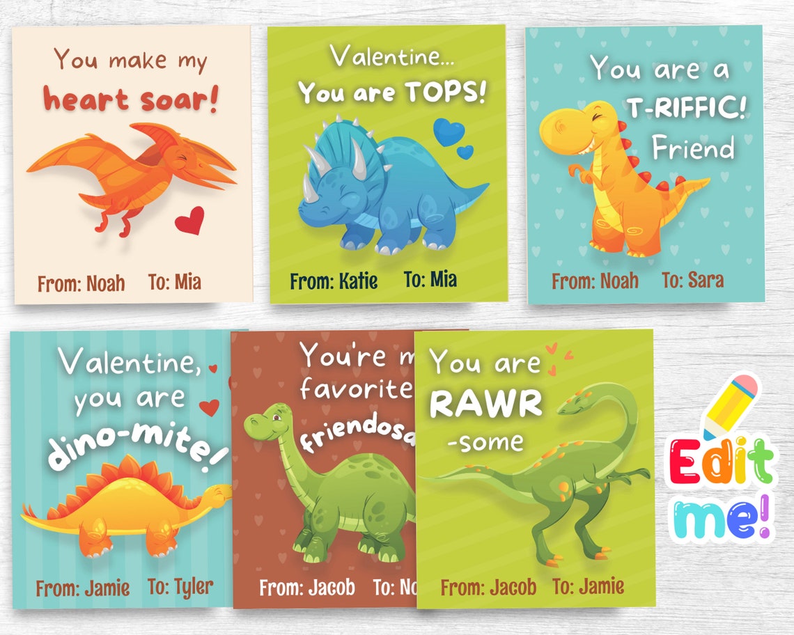 Printable Dinosaur Valentines Day Cards for Kids Dino Tags - Etsy