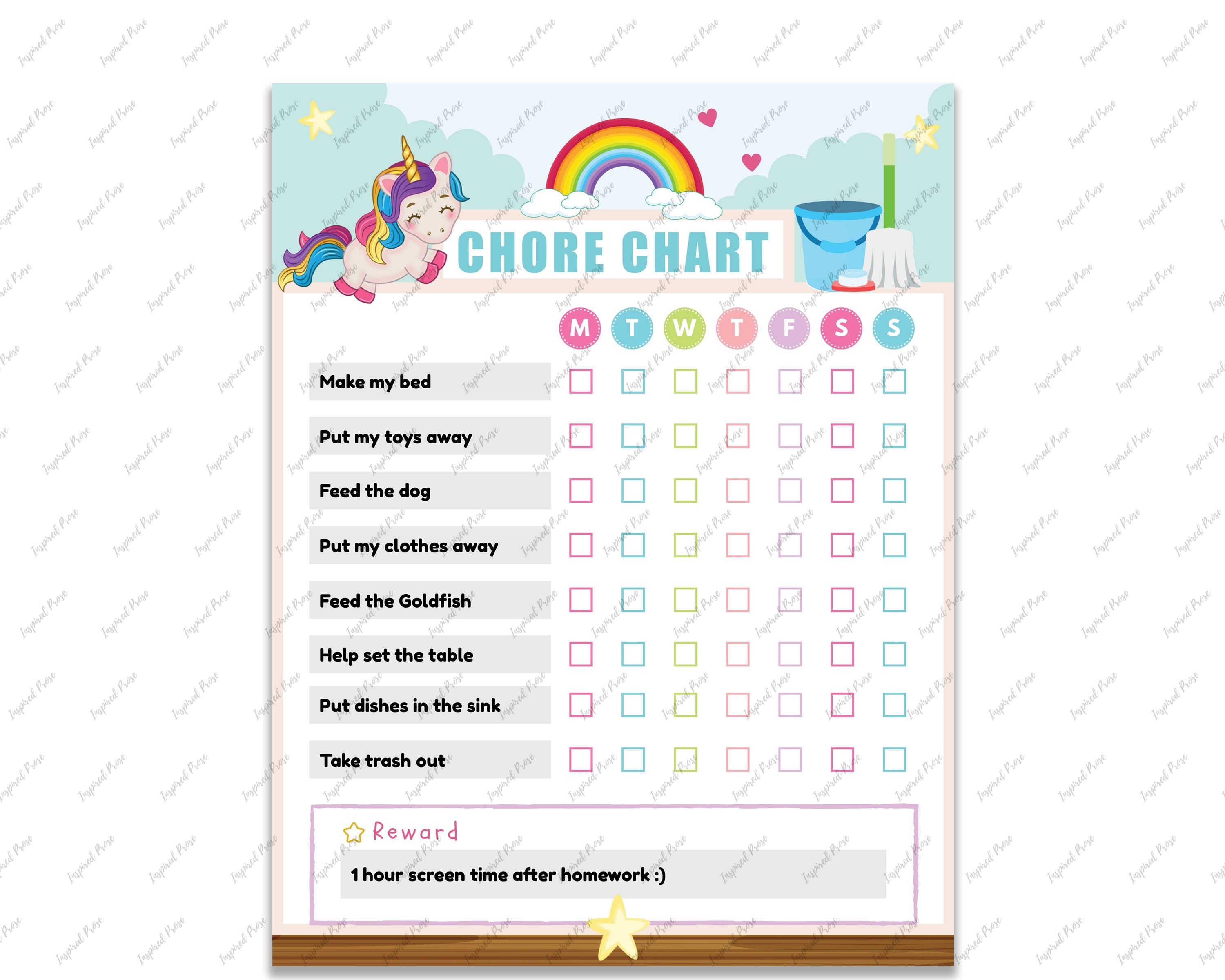 Chore Chart for Kids Printable | Unicorn Daily Routine Chart - Etsy