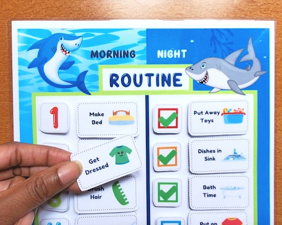 Daily Schedule Kids Shark Chore Cards Printable Daily | Etsy