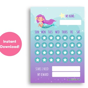 Mermaid Sticker Reward Chart Printable, Behavior Chart for Kids, Also ...