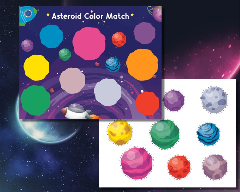 Asteroid Color Sorting Activity, Outer Space Color Matching Printable ...