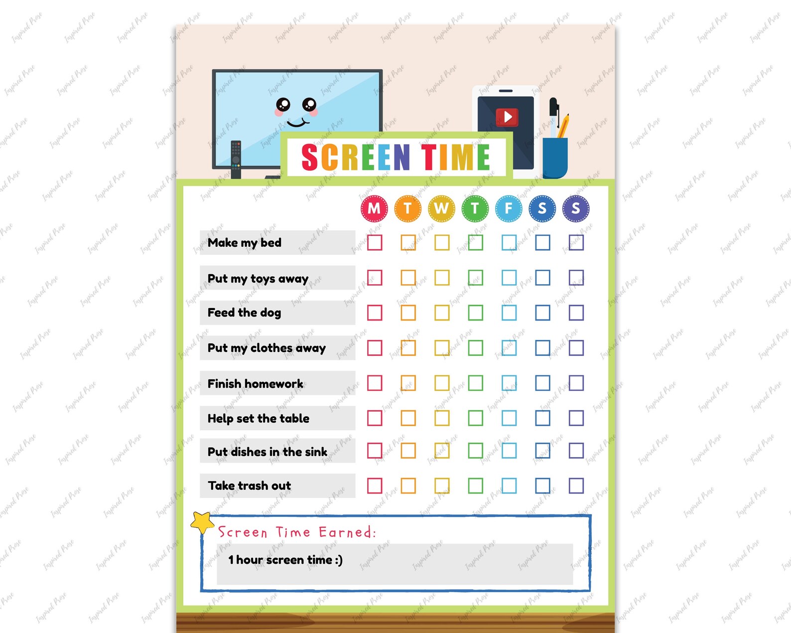 Screen Time Checklist, Technology Tracker, Printable Resonsibility ...