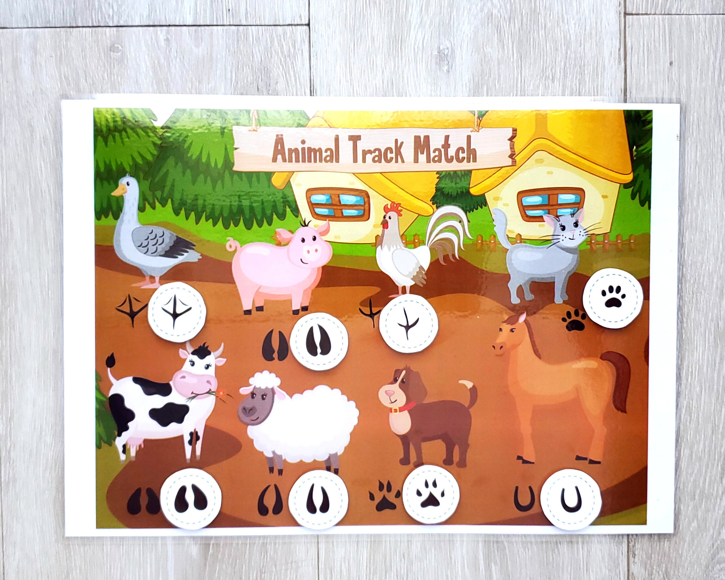 Preschool Printable Farm Animal Track Matching Worksheet for Toddler ...