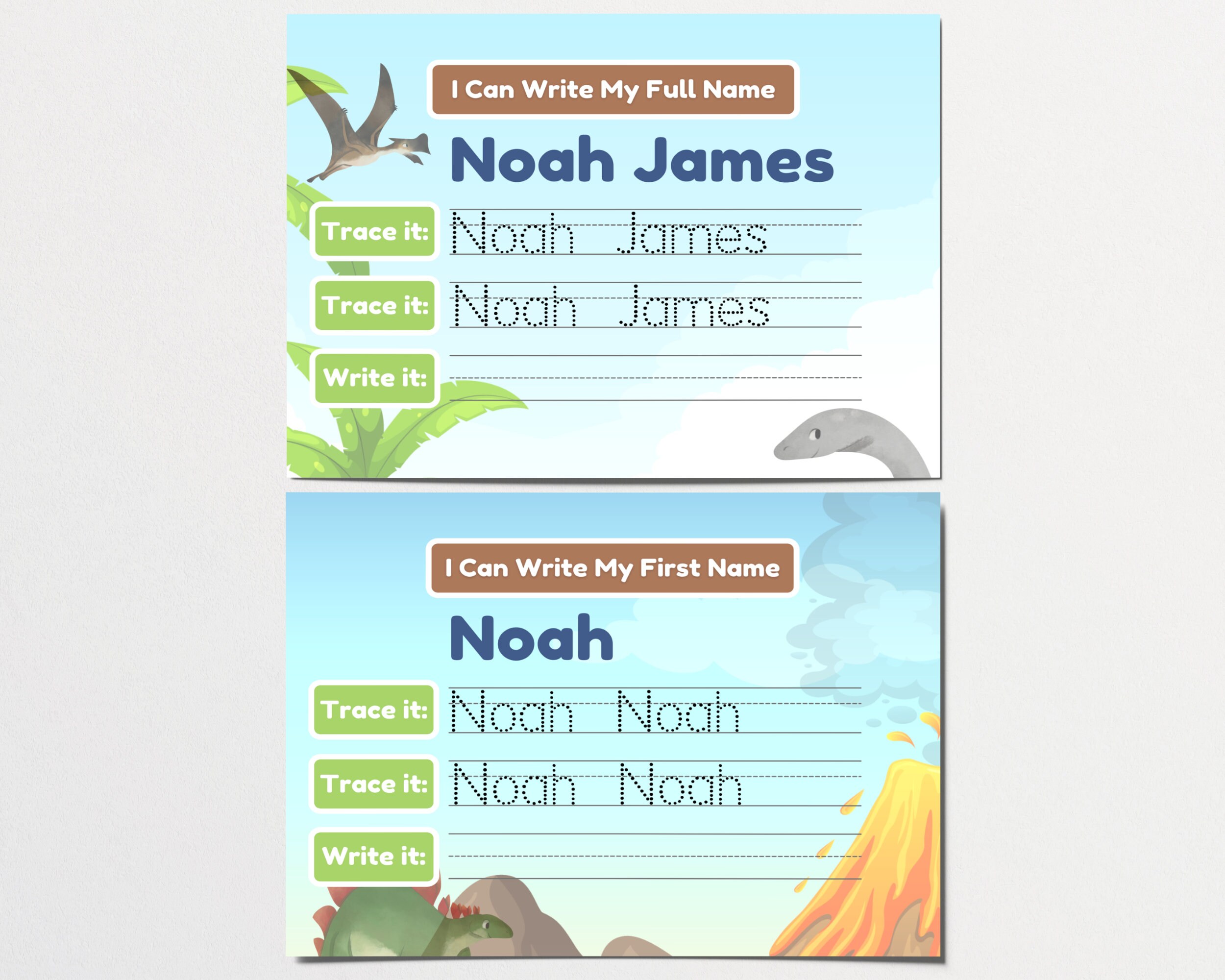 Dinosaur Name Tracing Sheet, Custom Handwriting Practice Worksheet for ...