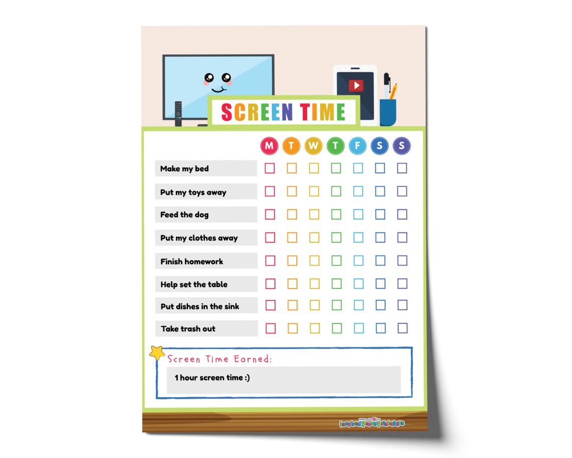 Screen Time Checklist, Technology Tracker, Printable Resonsibility ...