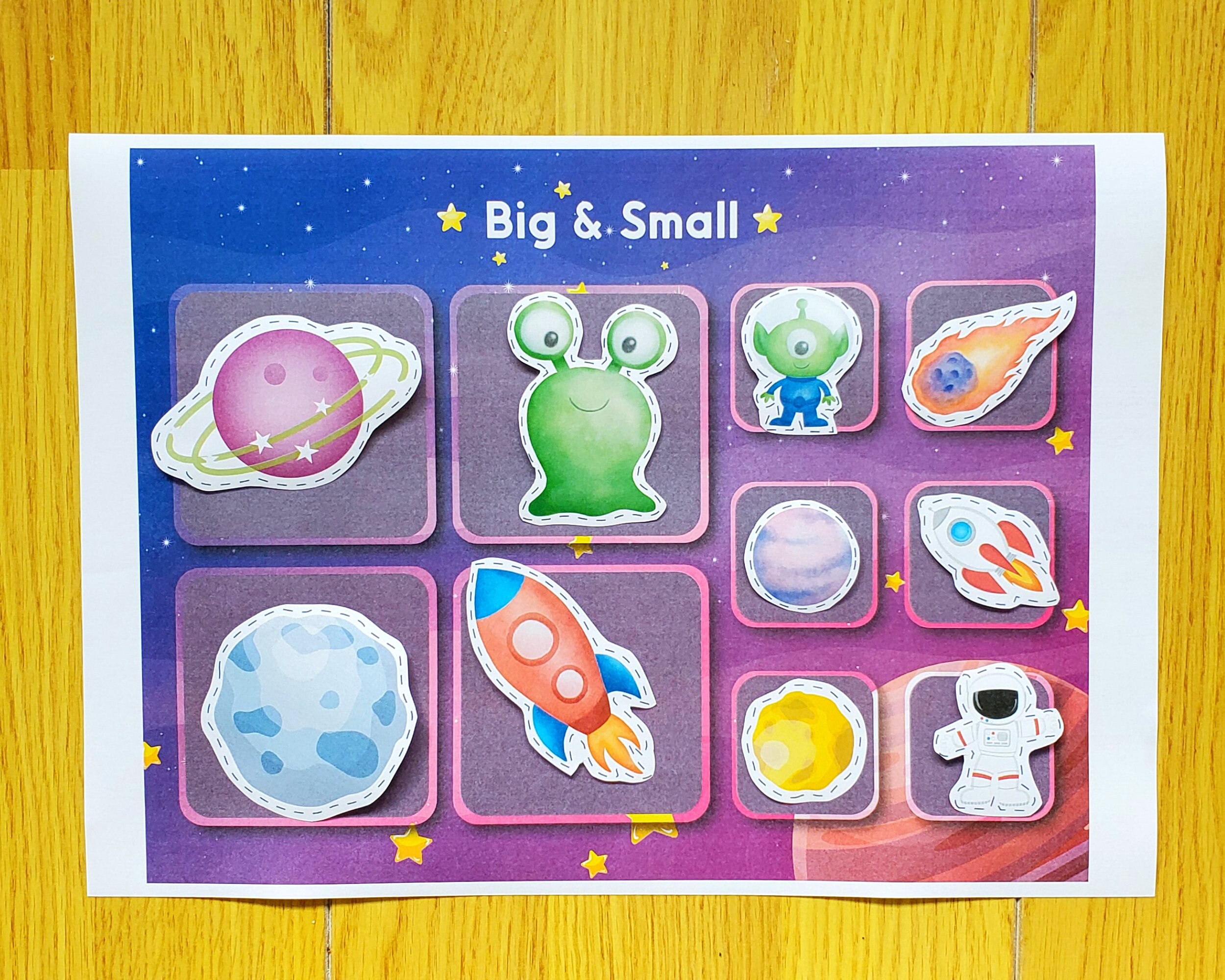 Outer Space Sorting Activities, Big and Small Activity Mat, Learning ...