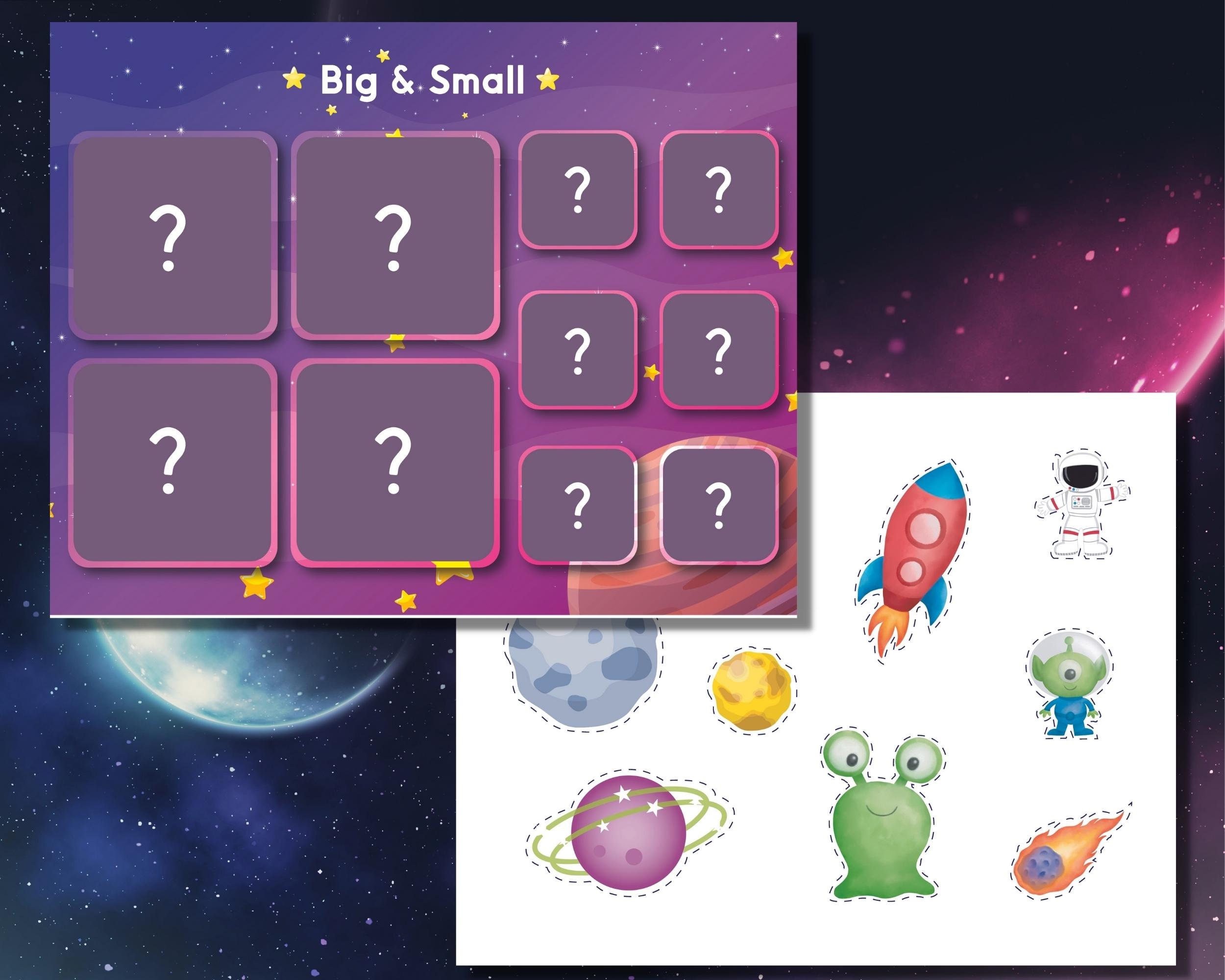 Outer Space Sorting Activities, Big and Small Activity Mat, Learning ...