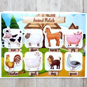 Animal Matching Game, on the Farm Busy Book Printable Worksheet for ...