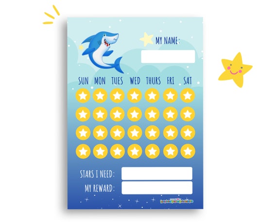 Shark Behavior Chart Printable Kid Routine Sticker Chart | Etsy