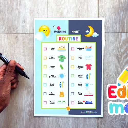 Kids Chore Chart Printable Morning and Evening Routine - Etsy