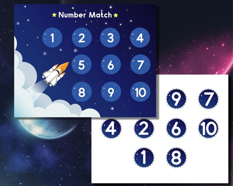 Space Number Matching Printable Montessori Counting Activity - Etsy