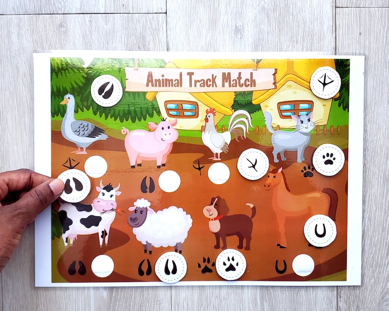 Preschool Printable Farm Animal Track Matching Worksheet for Toddler ...