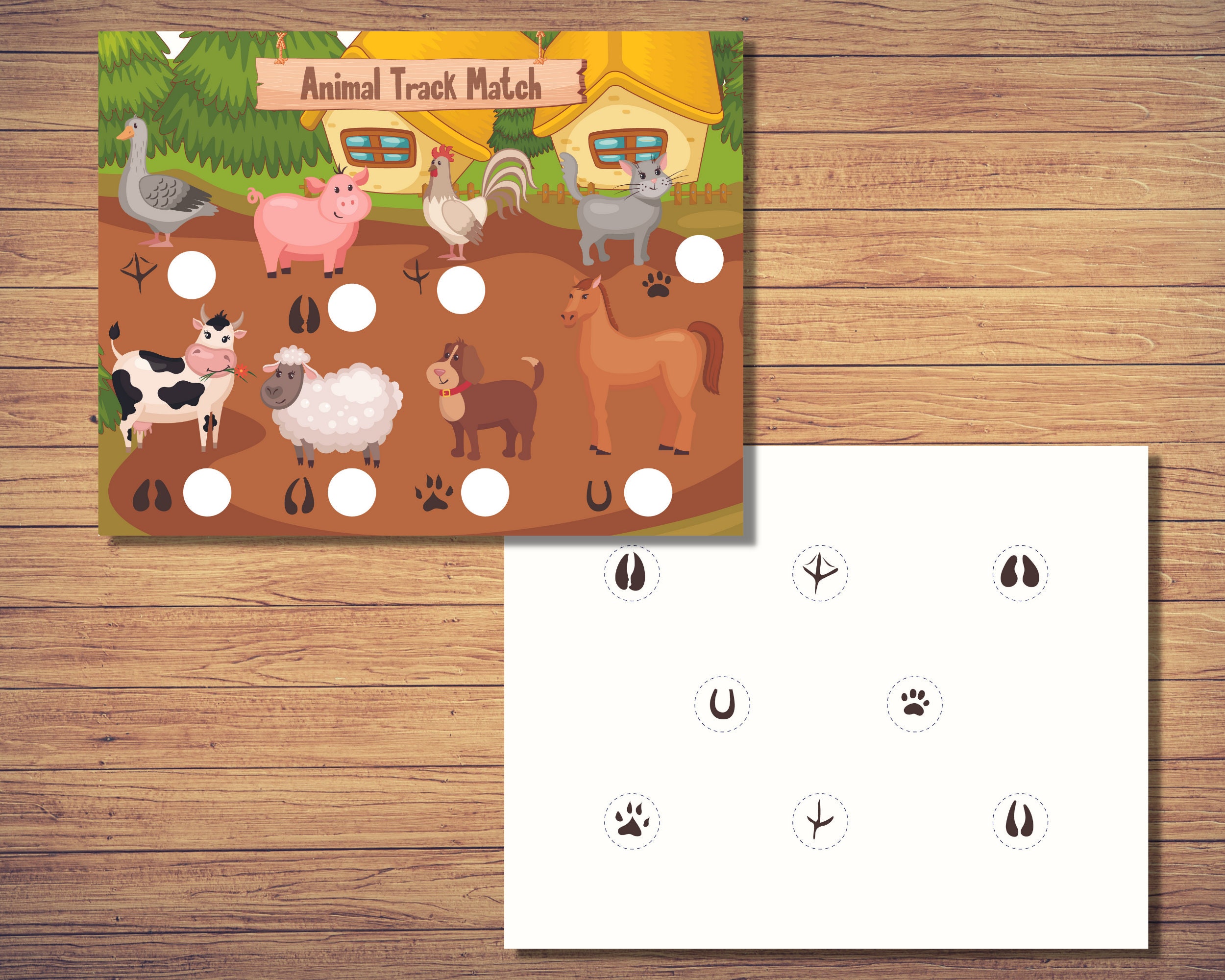 Preschool Printable Farm Animal Track Matching Worksheet for Toddler ...