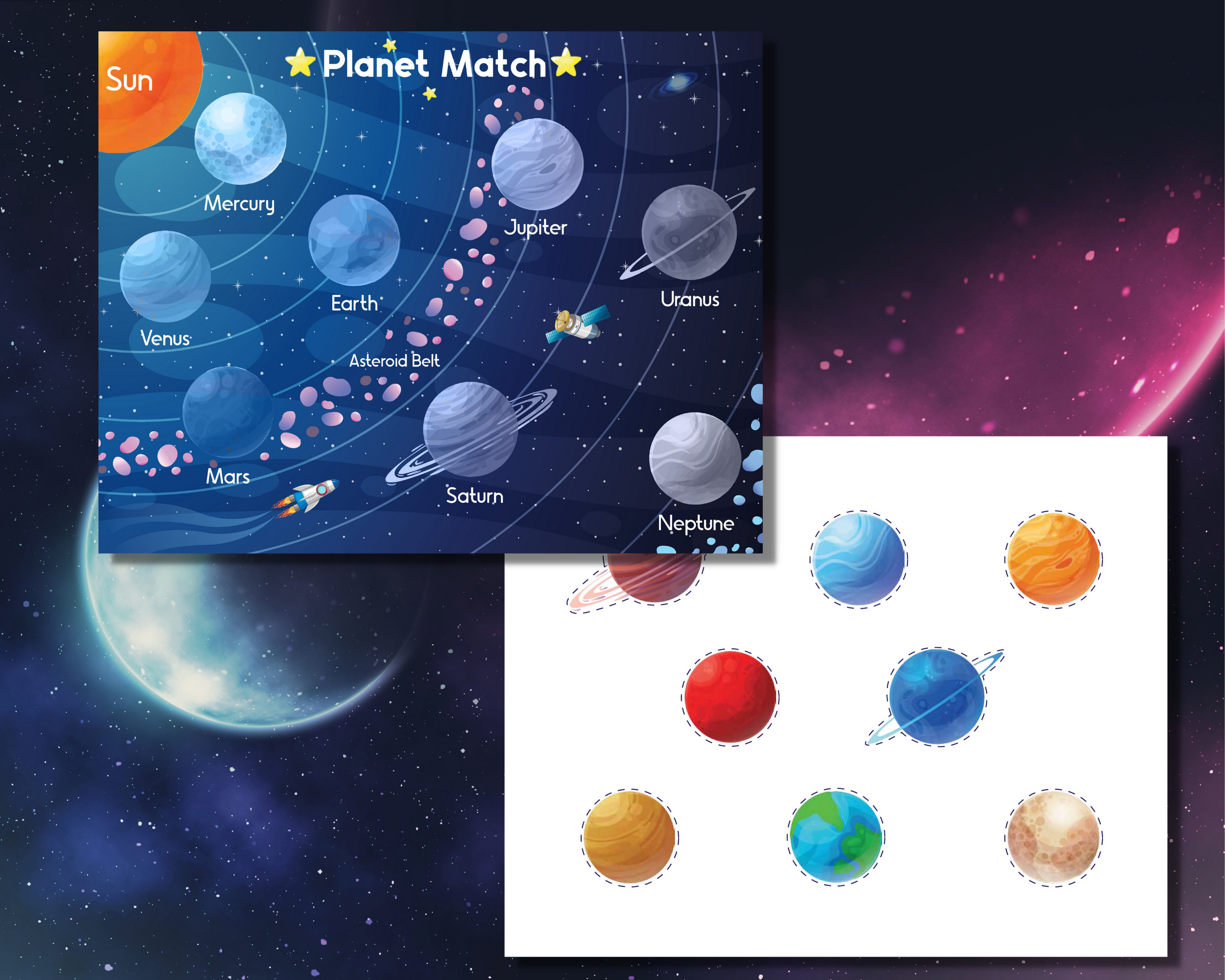Planet Match Printable, Solar System Montessori Activity for Preschool ...