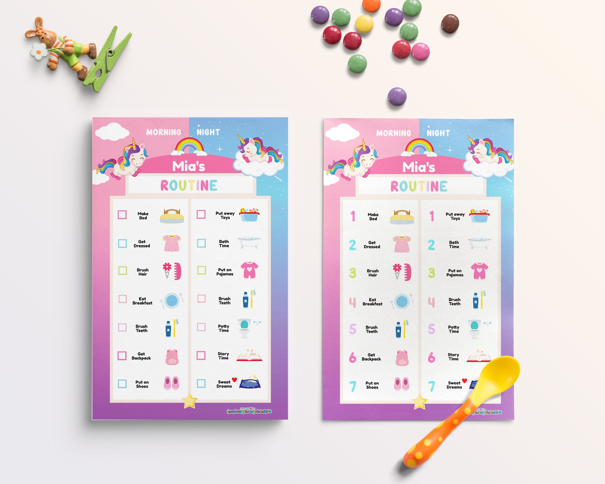 Dry Erase Chore Chart Custom, Unicorn, Build A Morning Bedtime Routine ...