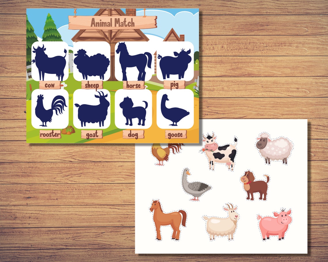 Animal Matching Game, on the Farm Busy Book Printable Worksheet for ...