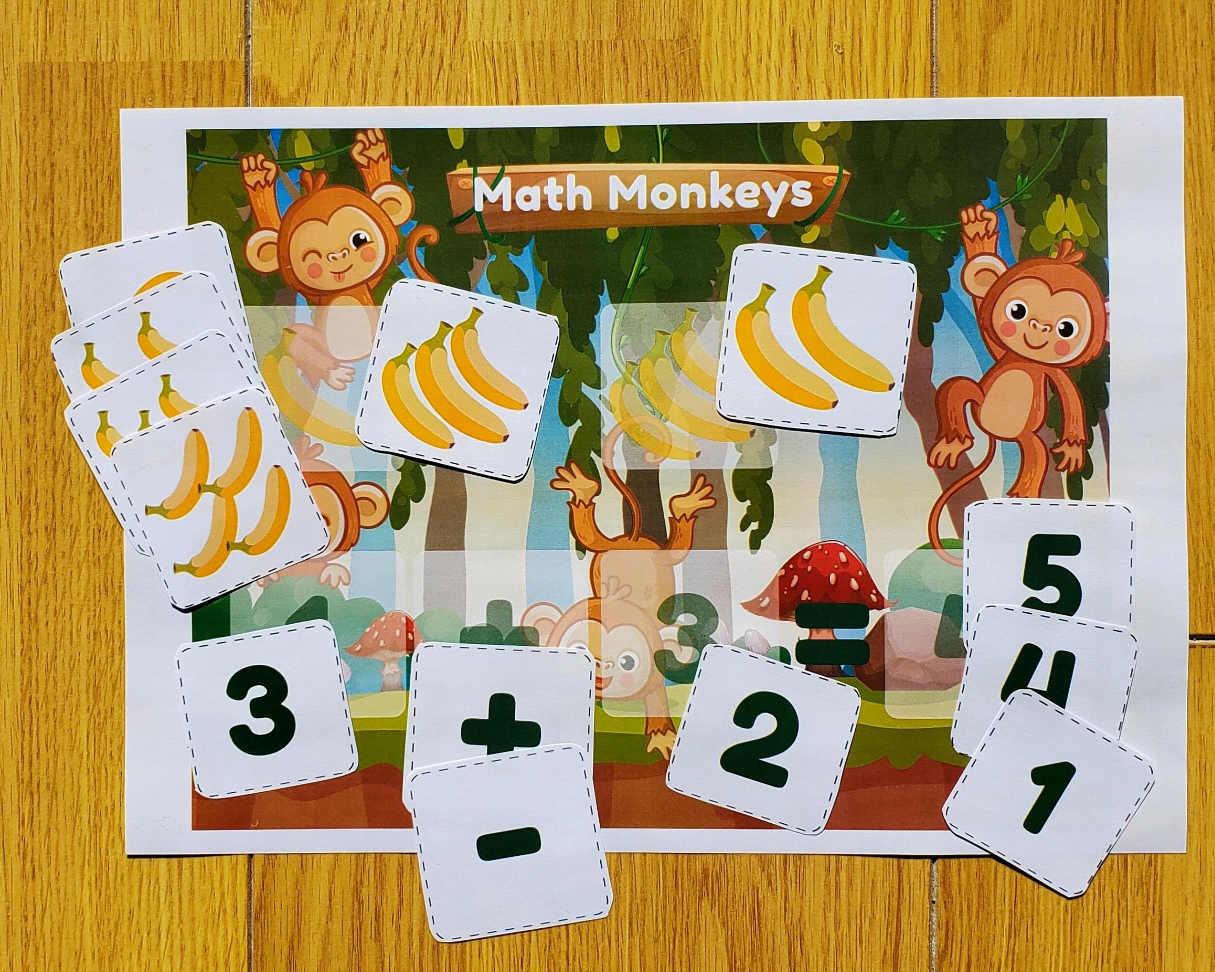Monkey Addition and Subtraction Worksheet for Kindergarten Math ...