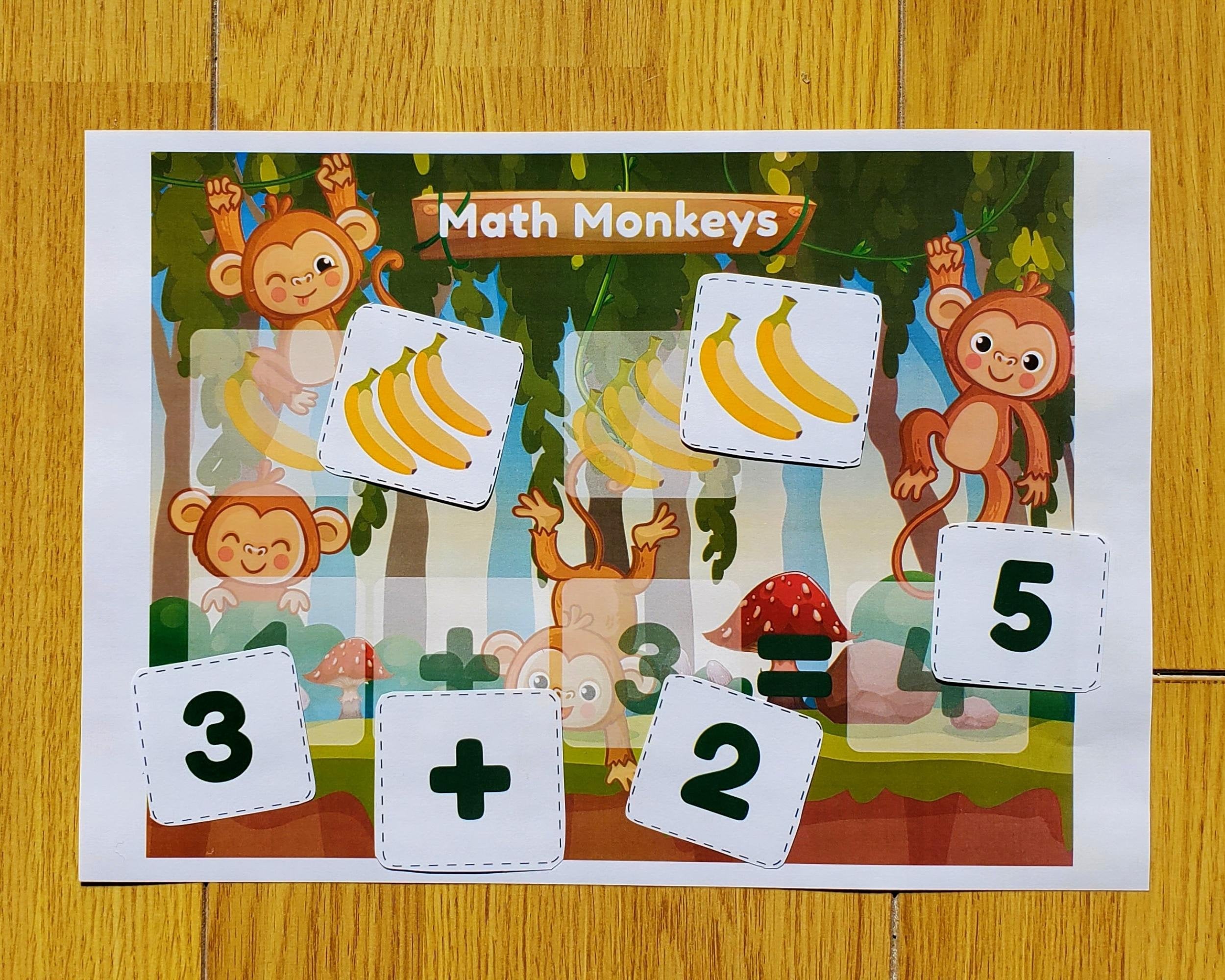 Monkey Addition and Subtraction Worksheet for Kindergarten Math ...