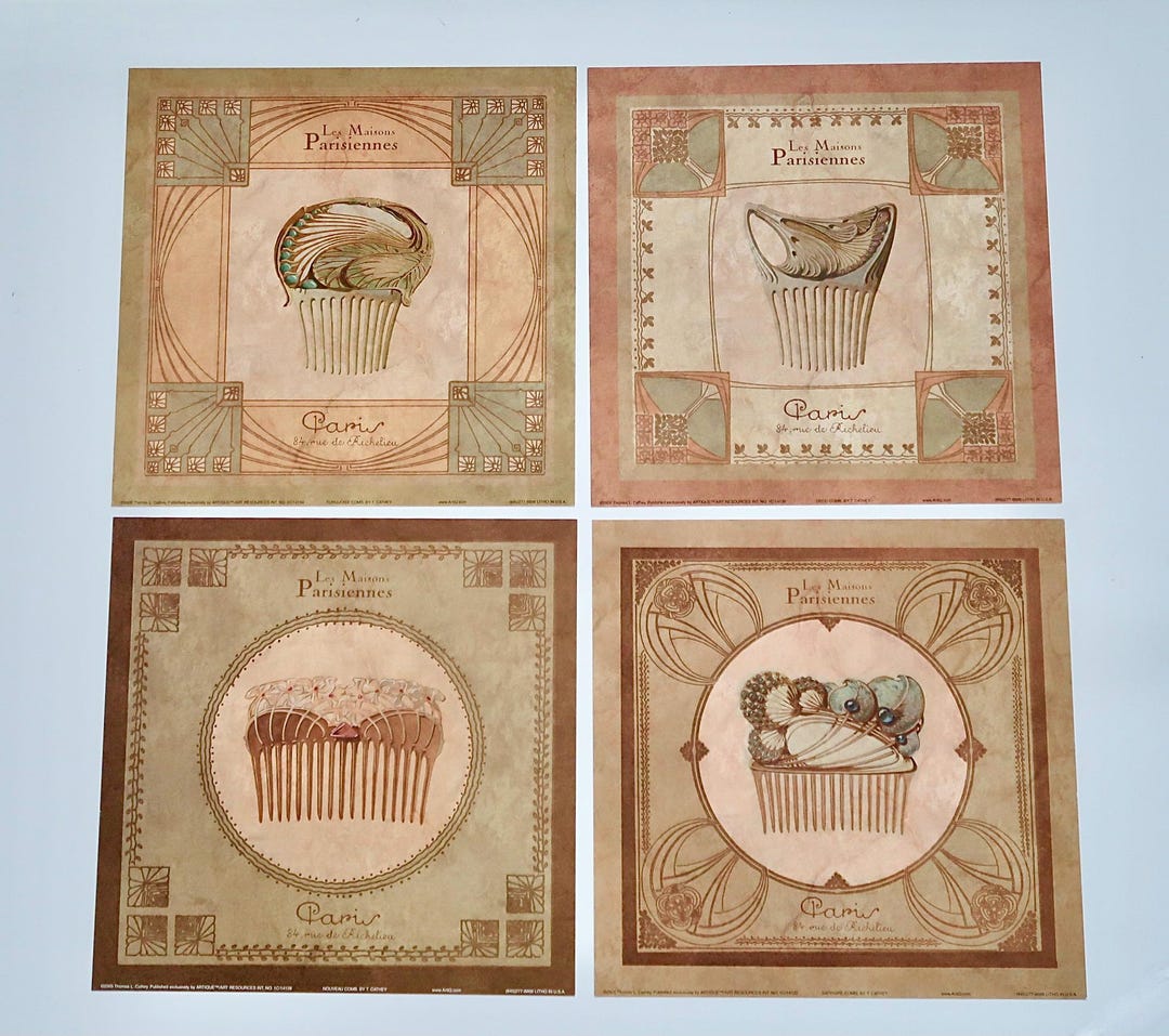 Art Nouveau Hair Combs Set of Four Thomas Cathey Art Prints - Etsy