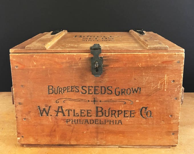 Vintage Wood Burpee Seeds Crate With Inner Tray, Hinged Advertising Box ...