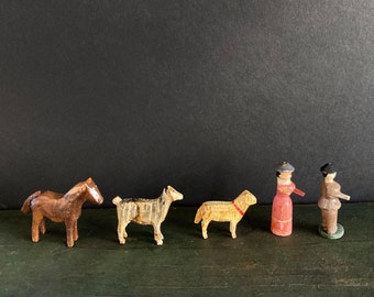 Miniature Antique Erzgebirge Figurines C1920, Hand-carved Wood Farm ...