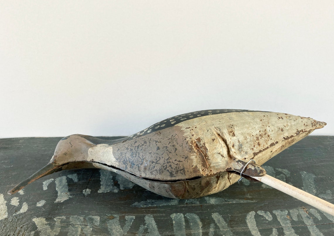 Tin Shorebird Decoy or Tinnie C1900, Antique Folding Metal Yellowlegs ...