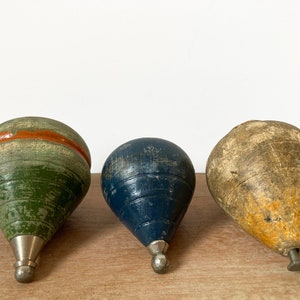 Three Wooden Spinning Tops Circa 1930, Toy Tops, Country Decor, Rustic ...
