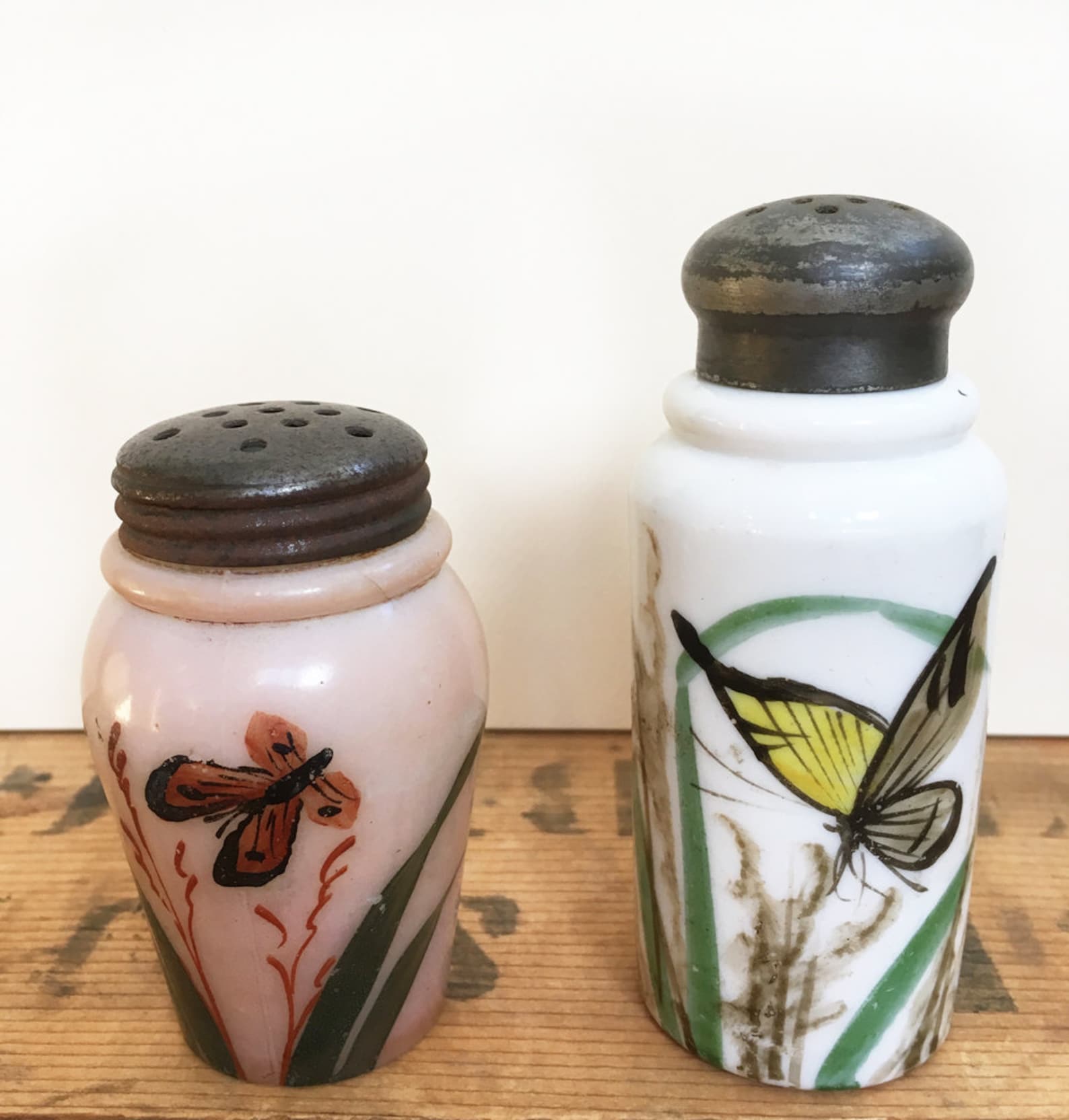 Victorian Milk Glass Muffineer or Shaker, Hand-painted With Butterfly ...