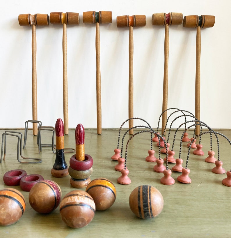 Antique Parlor Table Croquet Set C1900, Mini Indoor Croquet Game Box ...