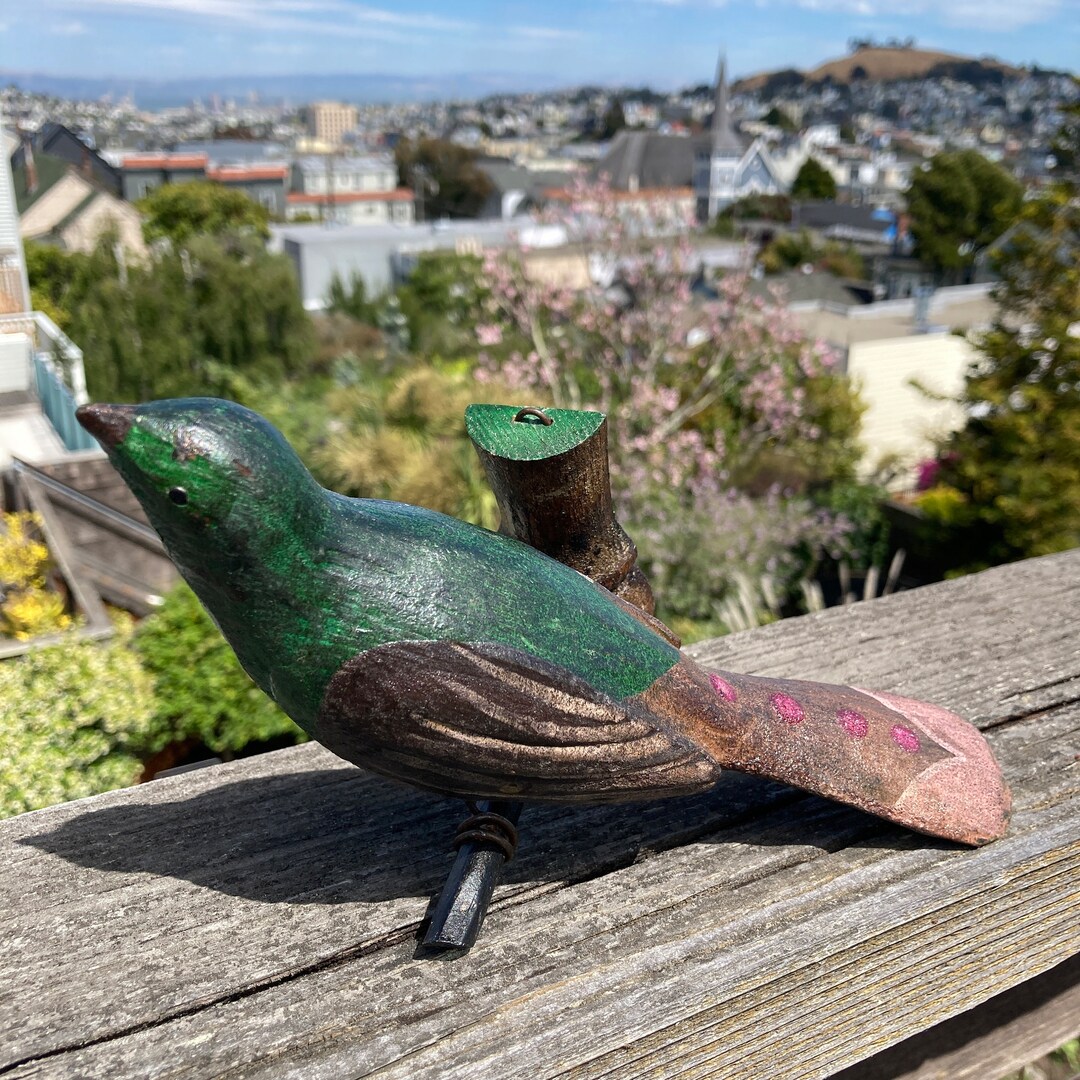 Pennsylvania Dutch Antique Wood Bird C1900, Hand Carved Green Finch ...