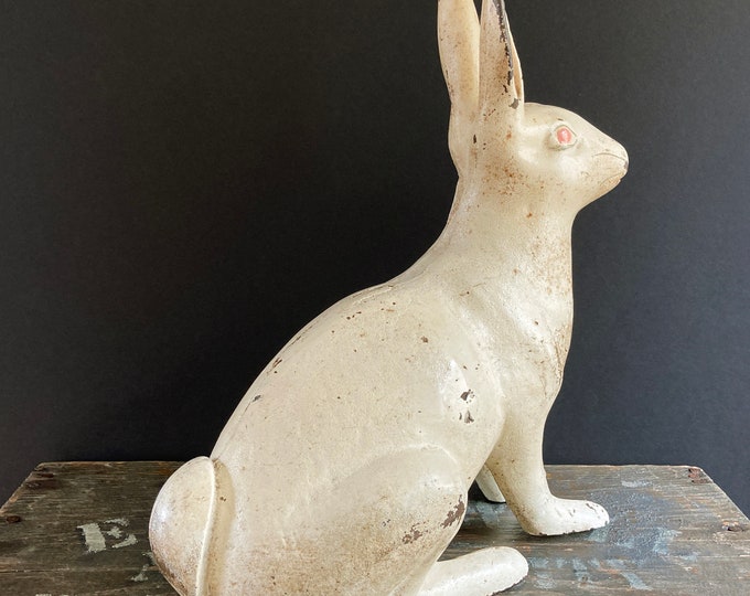 Large Antique Cast Iron Rabbit Doorstop With Original Paint, Heavy ...