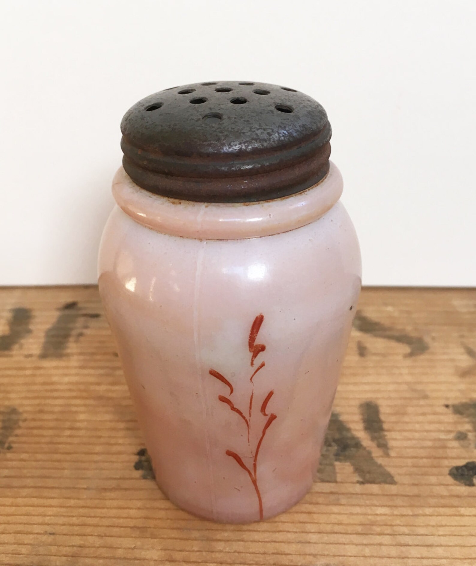 Victorian Milk Glass Muffineer or Shaker, Hand-painted With Butterfly ...