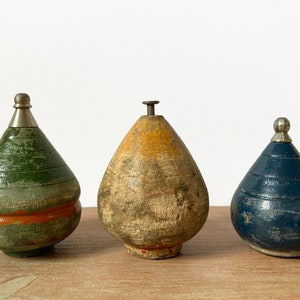 Three Wooden Spinning Tops Circa 1930, Toy Tops, Country Decor, Rustic ...