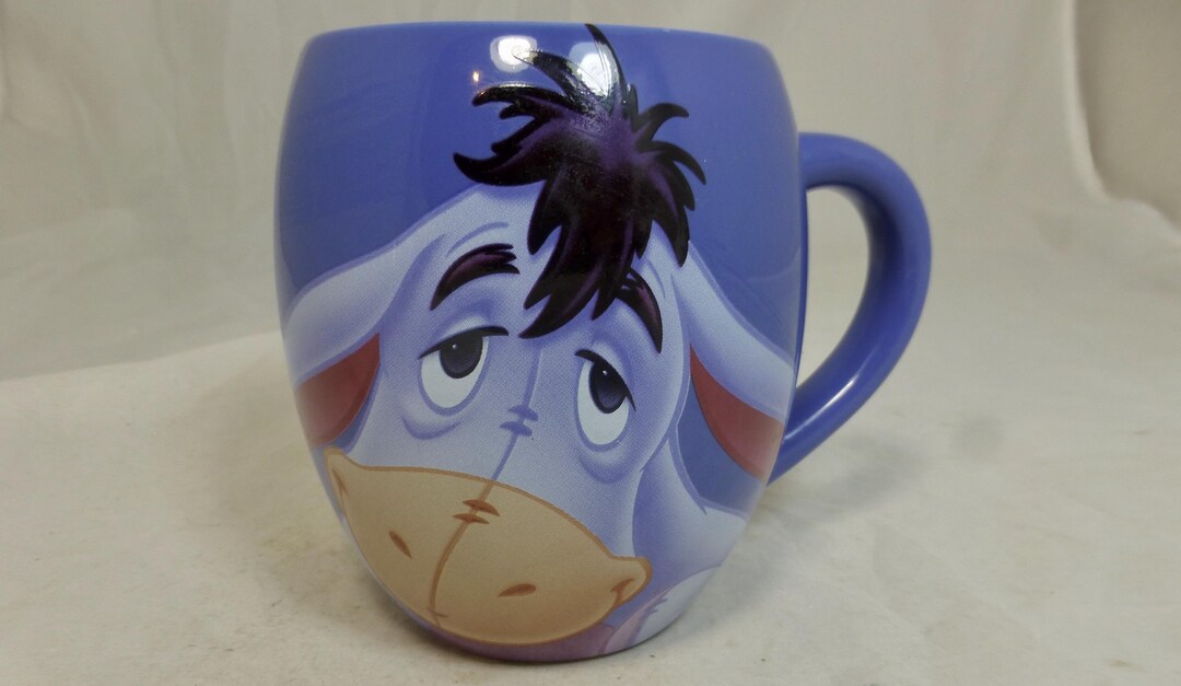 Vintage Eeyore Disney Cartoon Barrel Blue Glossy Large Porcelain Mug ...