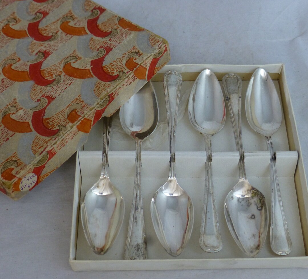 Vintage E L Pinder Boxed Set of 6 Silver Plated Handmade Small Spoons ...