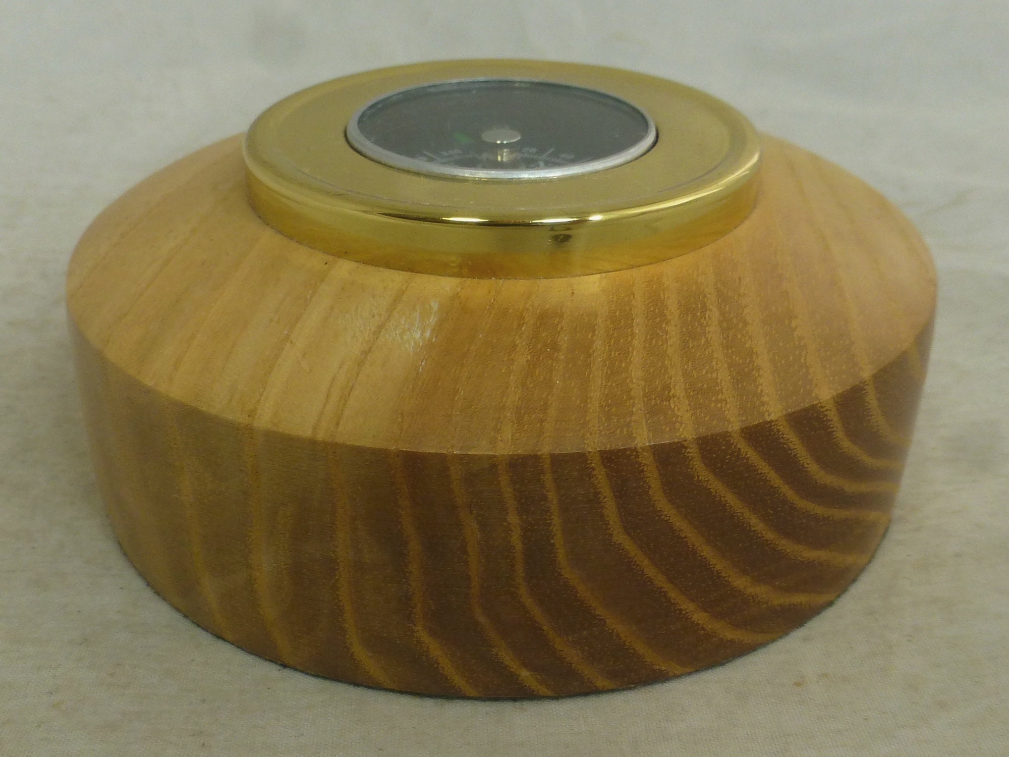 Vintage Table Top Compass in Turned Wood & Brass Casing by Ray Gillings ...
