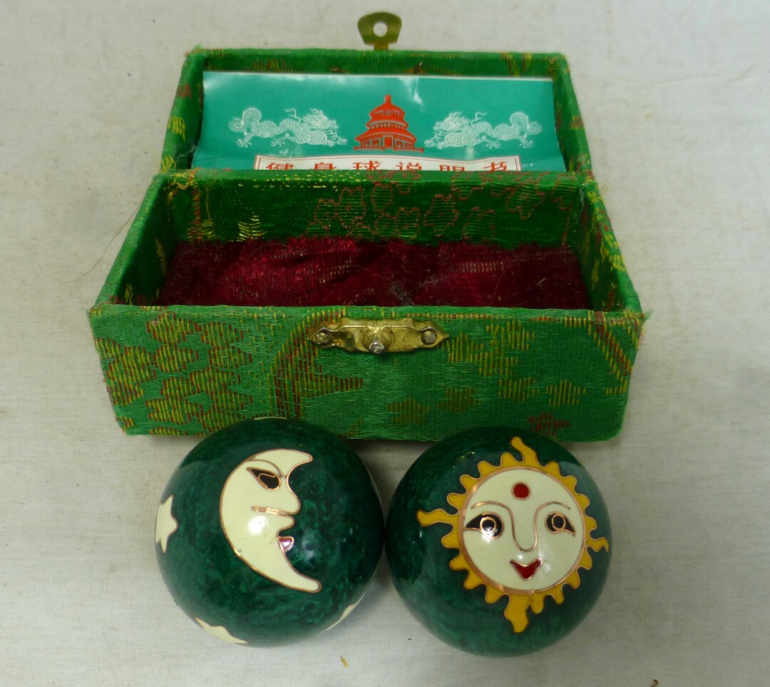 Vintage Happy Sun and Moon Green Chime Cloisonné Iron Baoding Stress ...