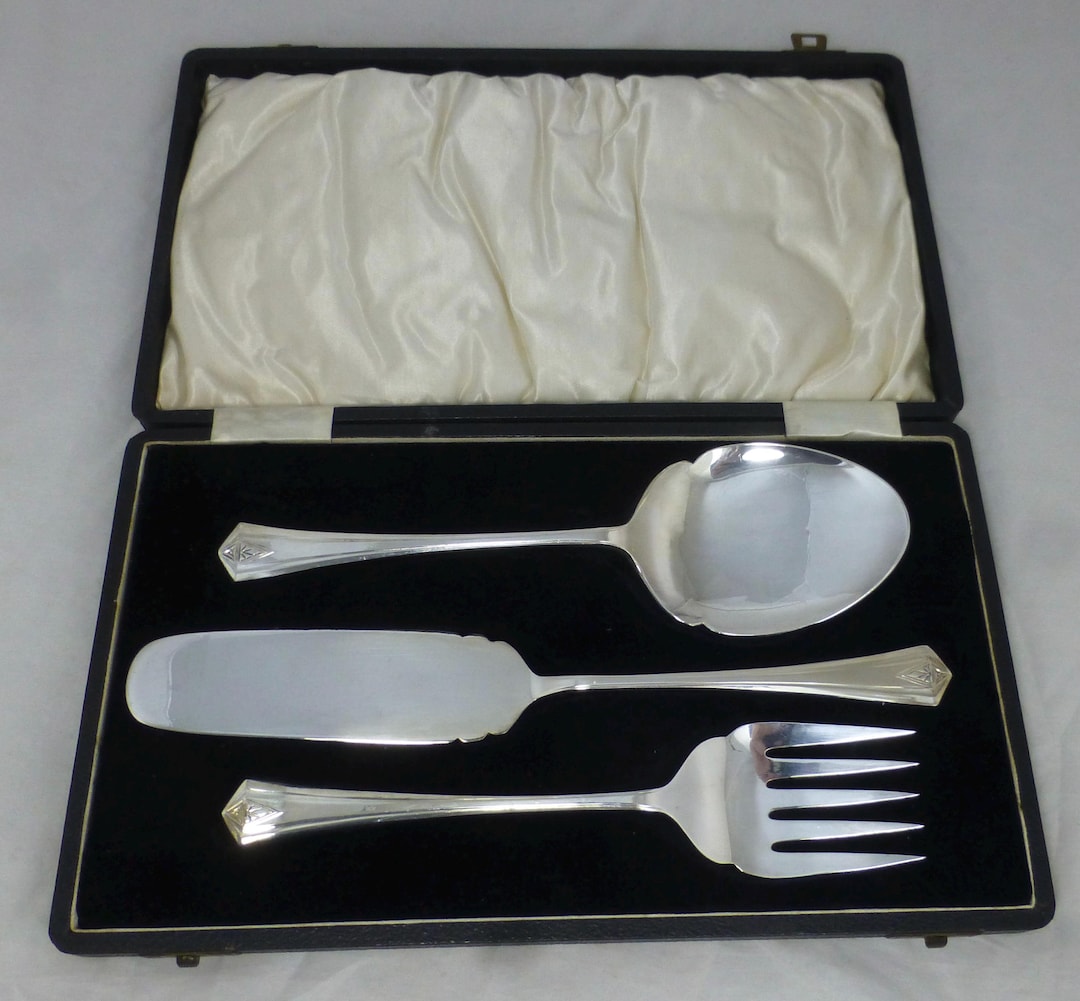 Antique J B & S Silver Plate Cased Table Serving Cutlery Set - Large ...