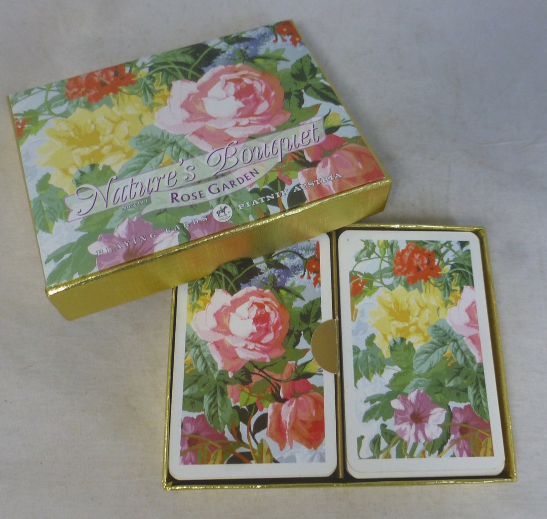 Vintage Nature’s Bouquet Rose Garden Piatnik Floral Double Deck Playing Card Set No 2293 ...