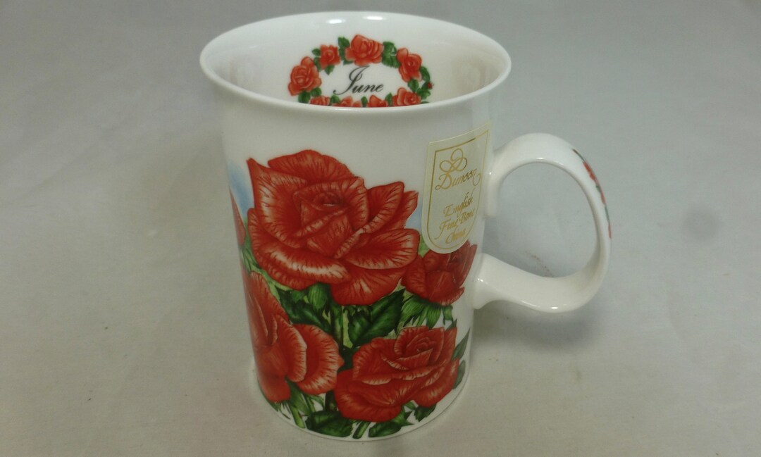 Vintage Dunoon “june” Red Roses Flowers of the Month Floral Fine Bone ...