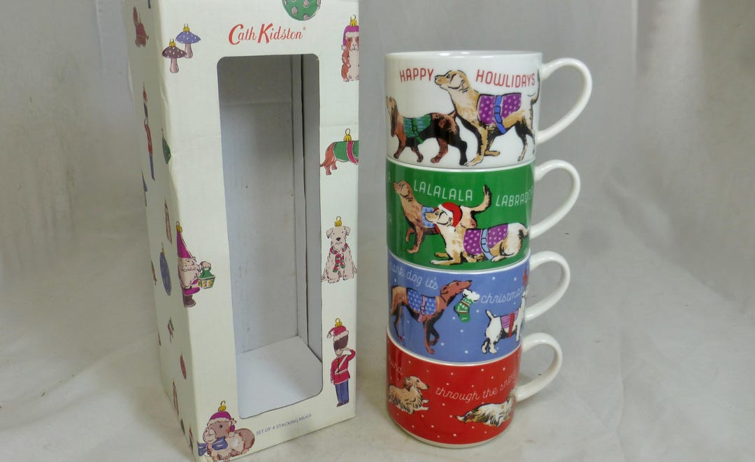Cath Kidston Gift Box Set of 4 Stackable Bone China Christmas Dog Mugs ...