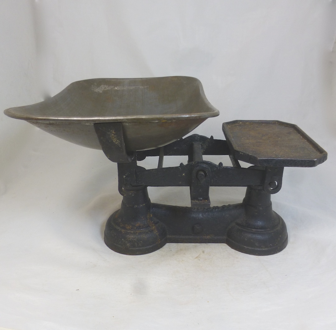 Vintage Large Very Heavy Black Cast Iron Kitchen Balance Scales With ...