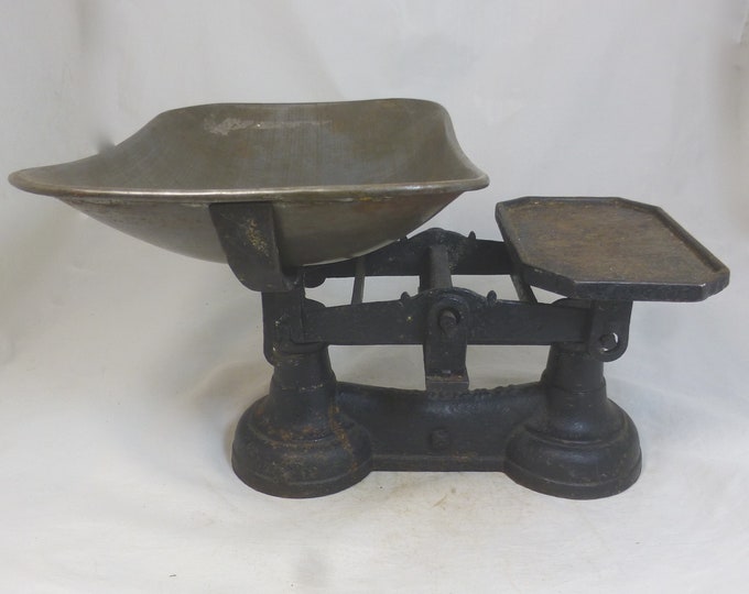 Vintage Large Very Heavy Black Cast Iron Kitchen Balance Scales With ...