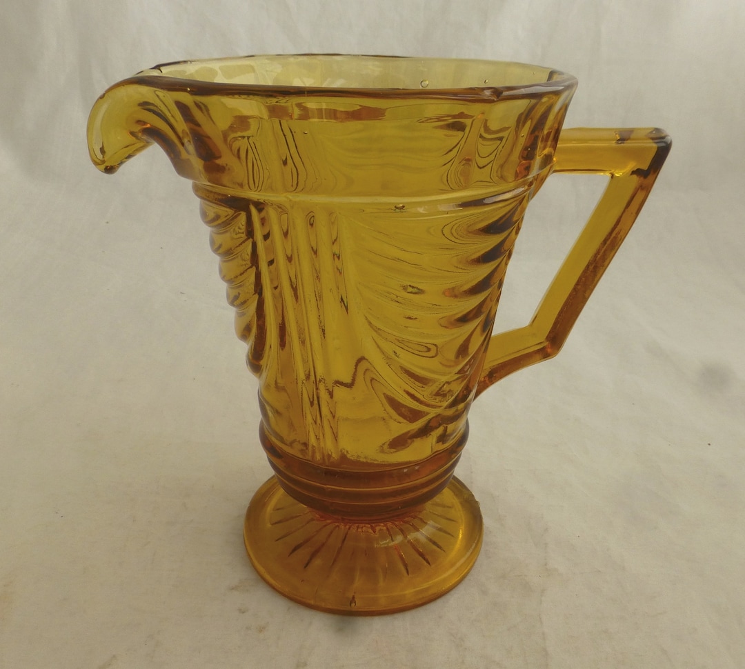 Sowerby Art Deco Amber Glass Large Water Jug Pitcher or Jug Vase 7 Inch ...