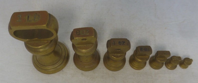 Vintage Set of 7 Brass Imperial Bell Weights From 1 Lb to 0.25 Oz ...