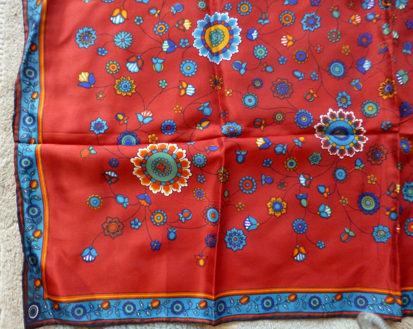 Red and Blue Vintage Silky Feel Floral Scarf in Multi Coloured - Etsy UK