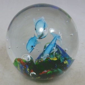 Vintage Dolphin Handmade Round Novelty Art Studio Glass Paperweight ...