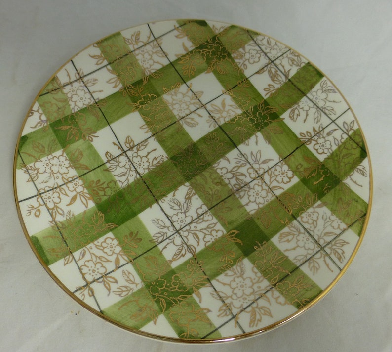 Washington Pottery Ltd China Tea Set Trio – Green Check and Gold ...