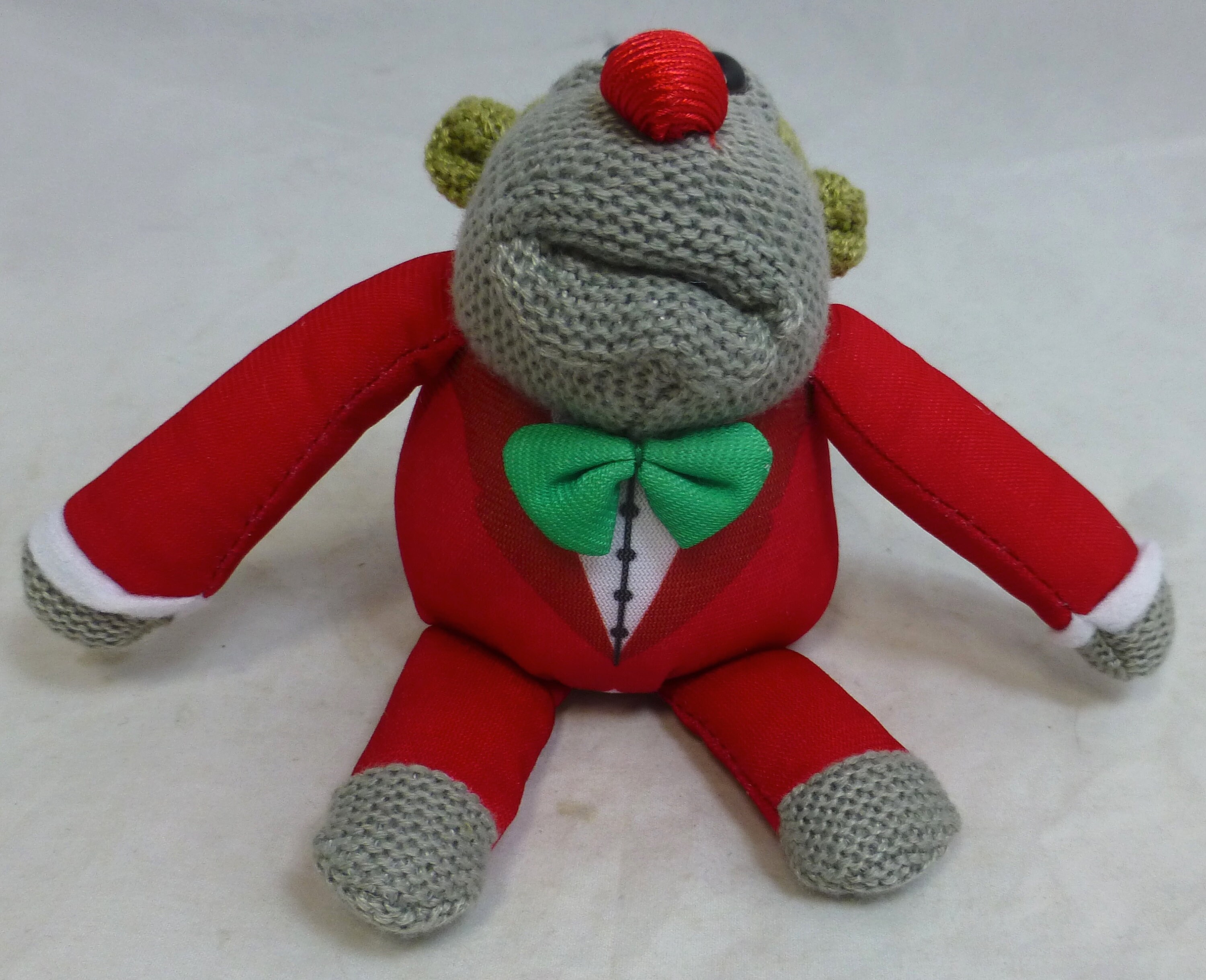 PG Tips Tea Red Nose Comedian Knitted Monkey - Red Suit & Green Bow Tie ...