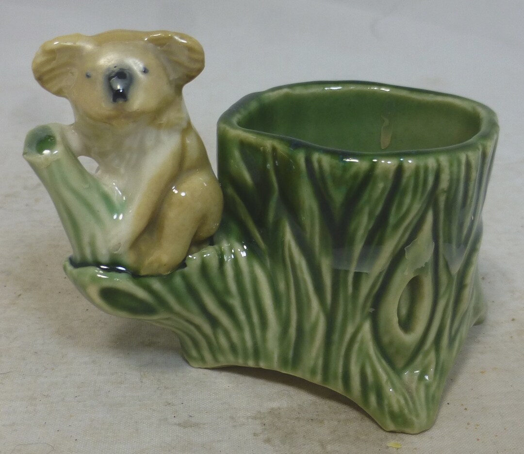 Vintage Wade Whimsie Porcelain Koala on Branch Posy Vase or Trinket Pot ...